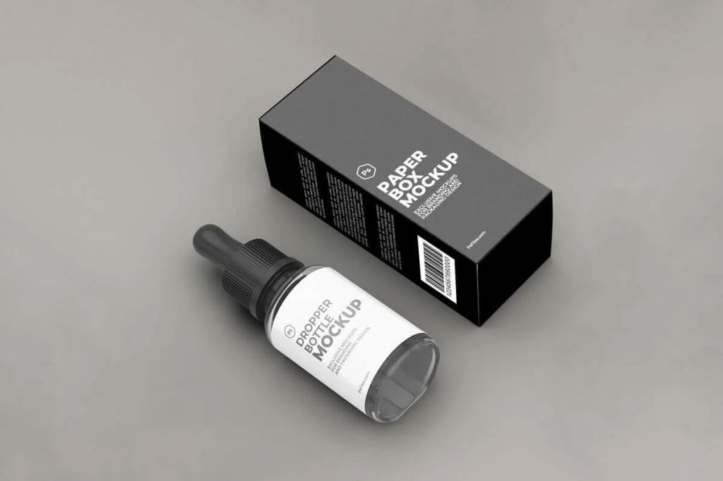 Free Dropper Bottle and Packaging Box Mockup - Free Package Mockup