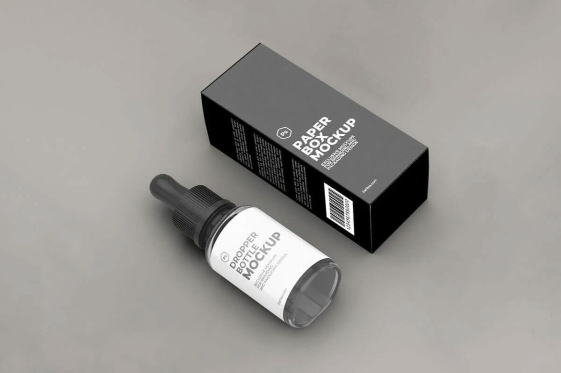 Free Dropper Bottle and Packaging Box Mockup - Free Package Mockup