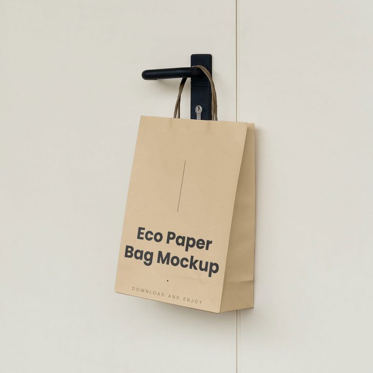 Free Hanging Paper Bag Mockup - Package Mockup