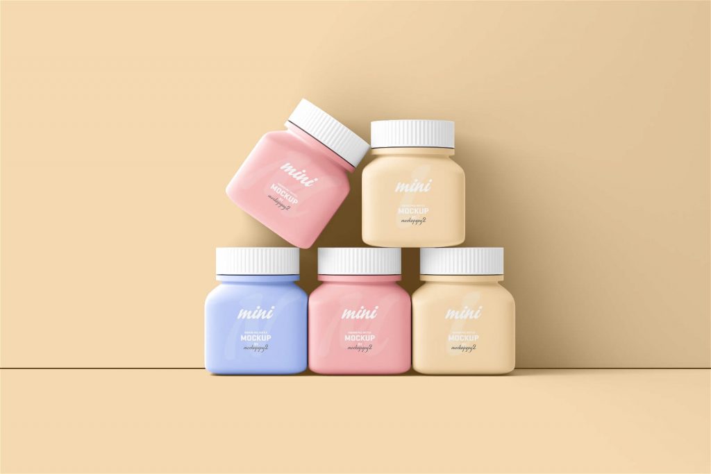 Small Square Pill Bottle Mockups set - Free Package Mockup