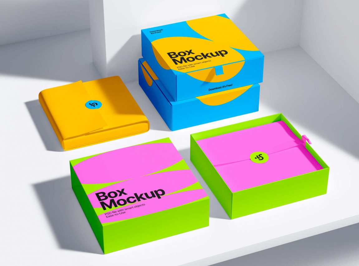 Stylish 4 Boxes Mockup for Branding Presentations - Free Package Mockup