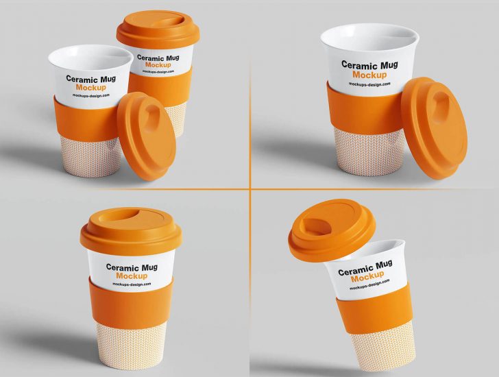 5 Free Reusable Ceramic Coffee Mug with Cap Mockups set - Free Package ...
