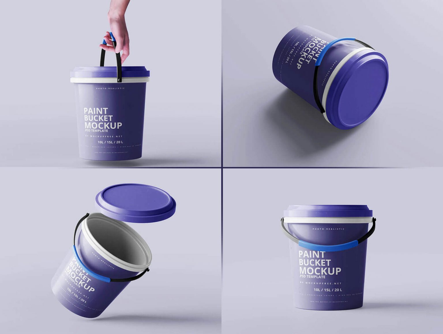 Free 5 Mockups of Paint Bucket in Distinct Shots