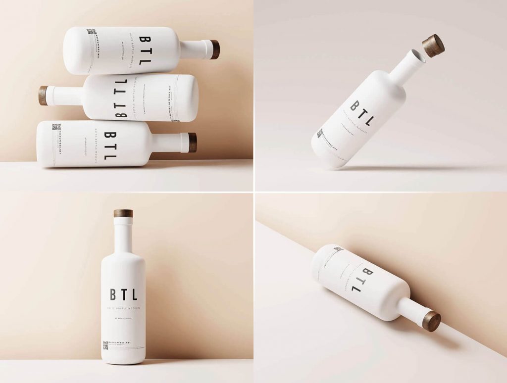 8 Free White Ceramic Spirit Matte Bottle Mockup PSD Set - Package Mockup