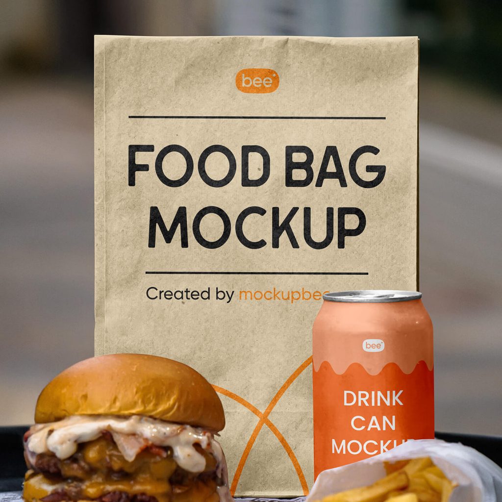 Free Fast Food Bag with Soda Can Mockup - Free Package Mockup
