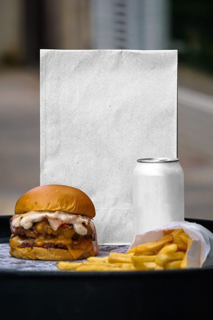 Free Fast Food Bag with Soda Can Mockup - Free Package Mockup