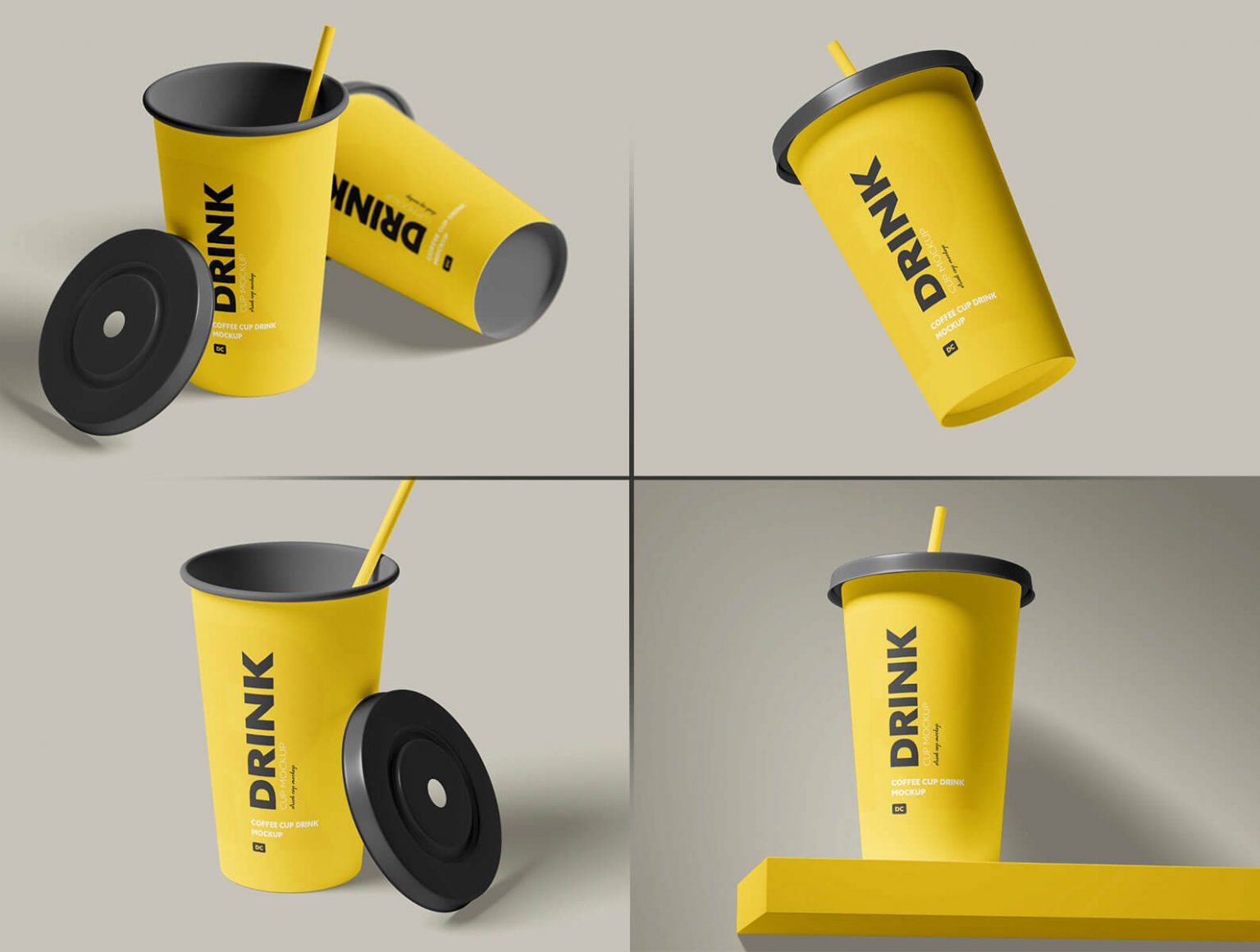 4 Free Juice / Soda Drink Disposable Paper Cup Mockup Set - Free ...