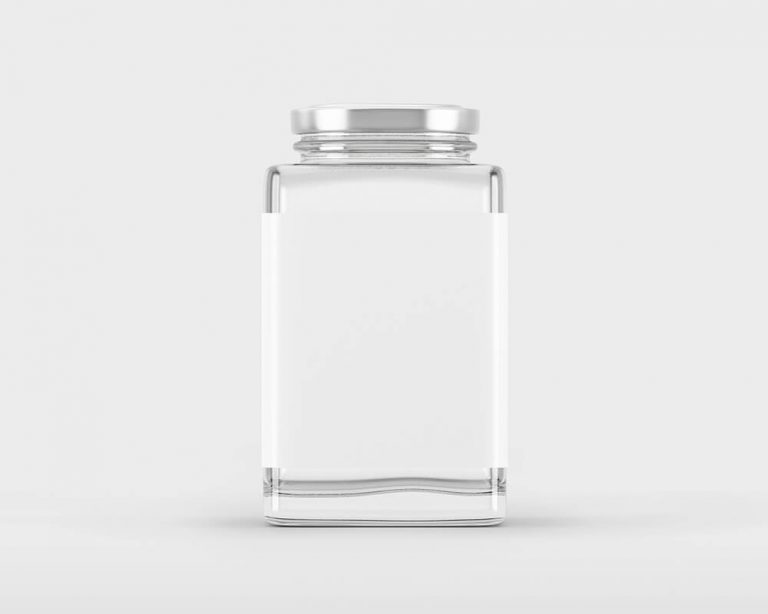 Free Square Glass Jar Mockup with Metal Cap - Package Mockup