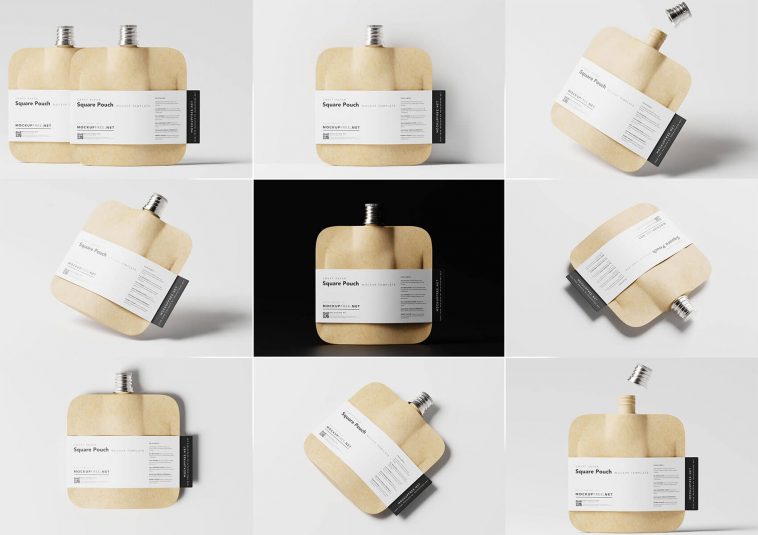 10 Free Square Craft Paper Pouch Mockups set - PacageMockup