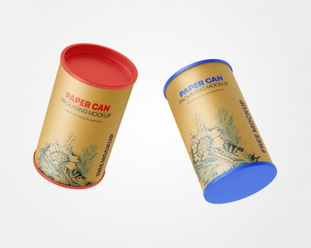 Free Floating Paper Tube Can Packaging Mockup - Free Package Mockup