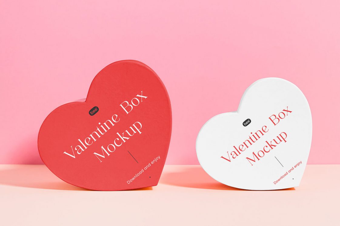 Free Valentines Heartshapped Box Mockups - PacageMockup