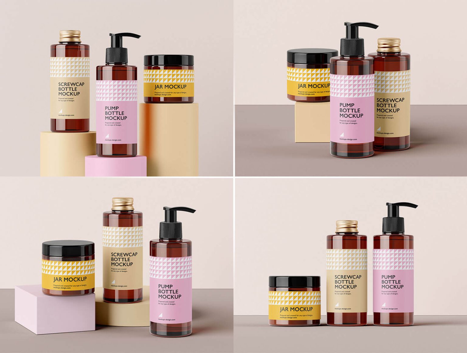 Free 5 Free Cosmetic Bottles & Jar Mockup PSD sets - Package Mockup