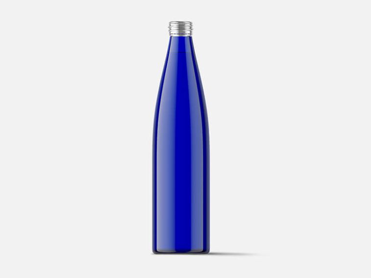 Free Cobalt Blue Beverage Glass Bottle Mockup PSD - Free Packaging Mockup