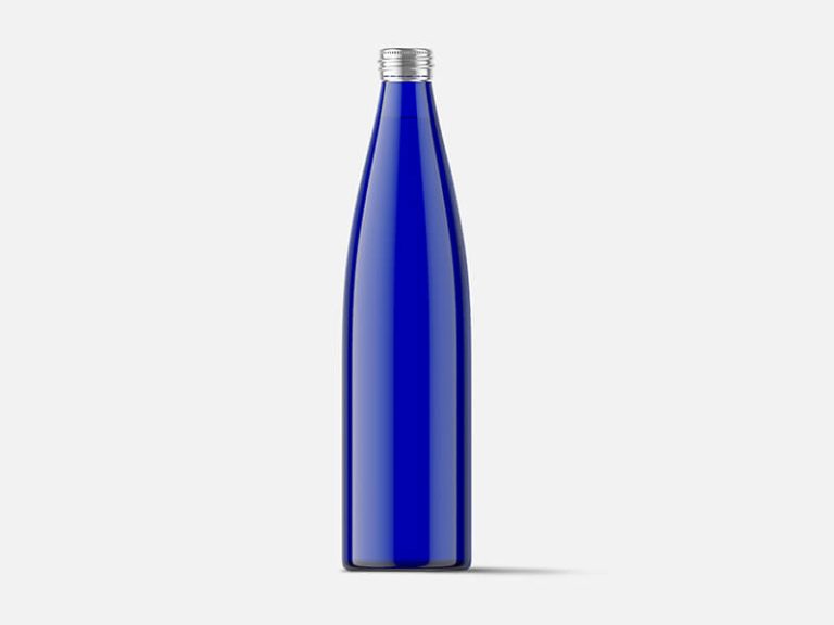 Free Cobalt Blue Beverage Glass Bottle Mockup PSD - PacageMockup