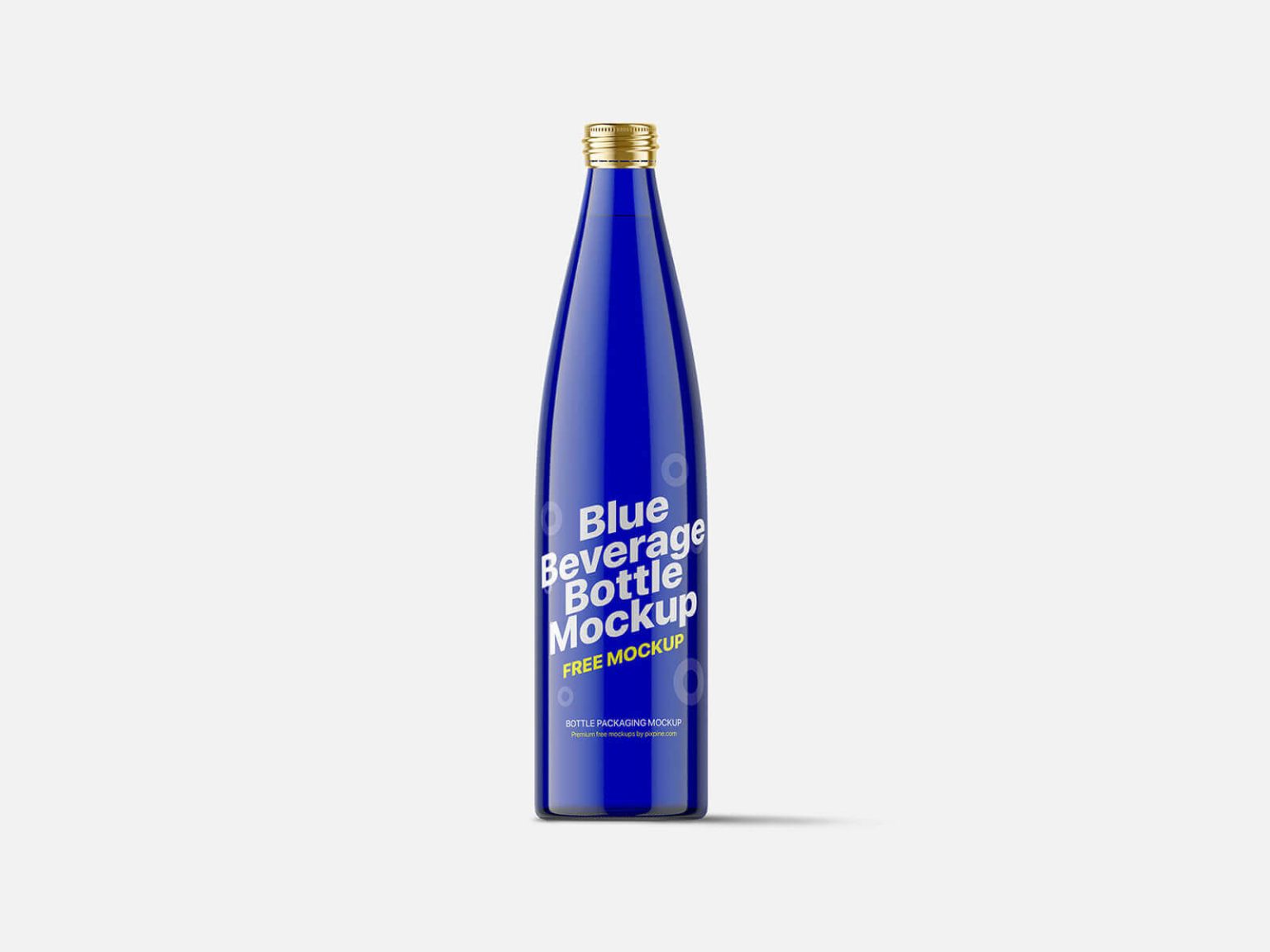Free Cobalt Blue Beverage Glass Bottle Mockup PSD - Free Packaging Mockup