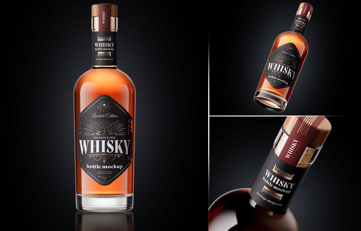Free Whisky Bottle Mockups set - Free Package Mockup