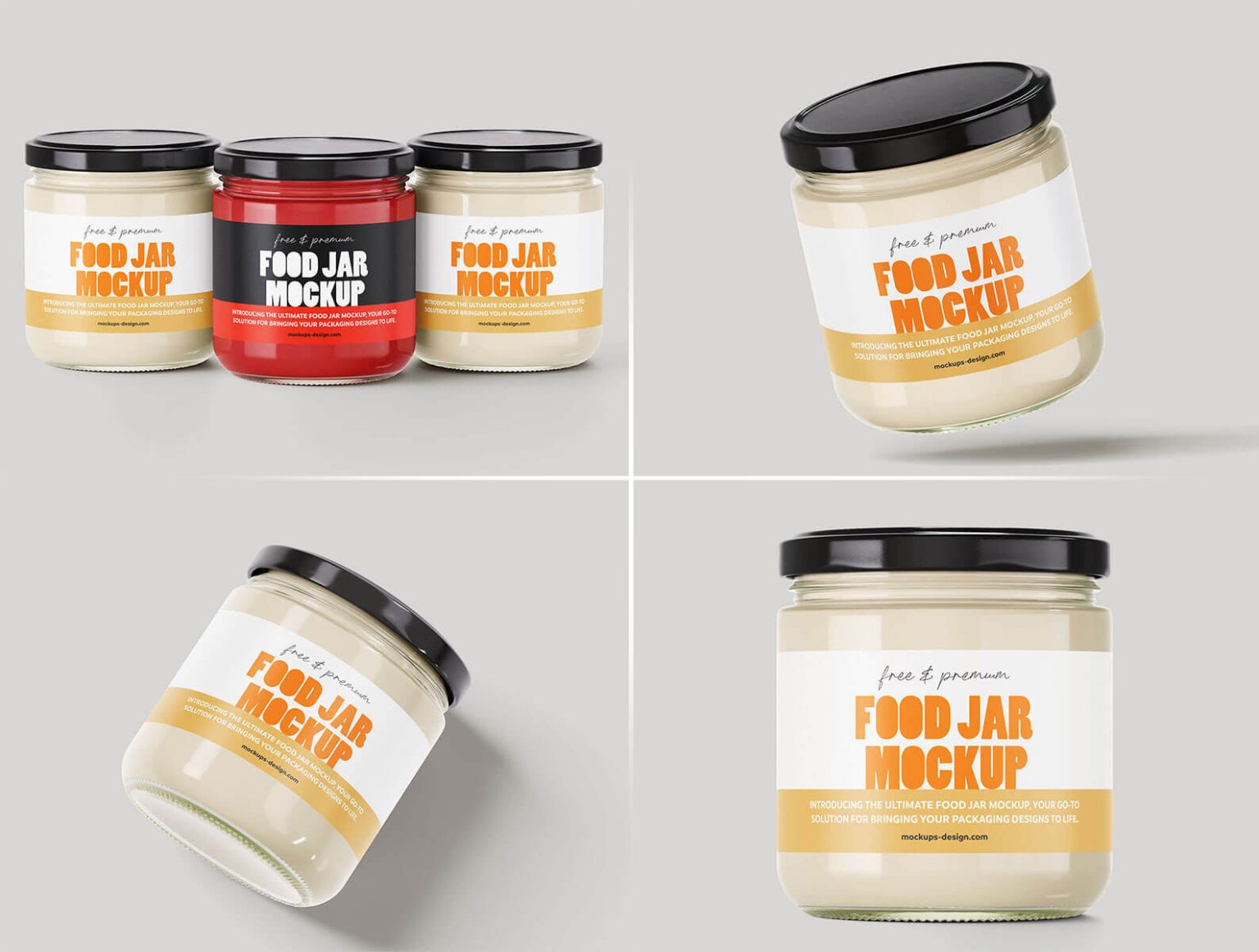 4 Free Jam / Pickle Food Jar Mockup PSD Files - Package Mockup