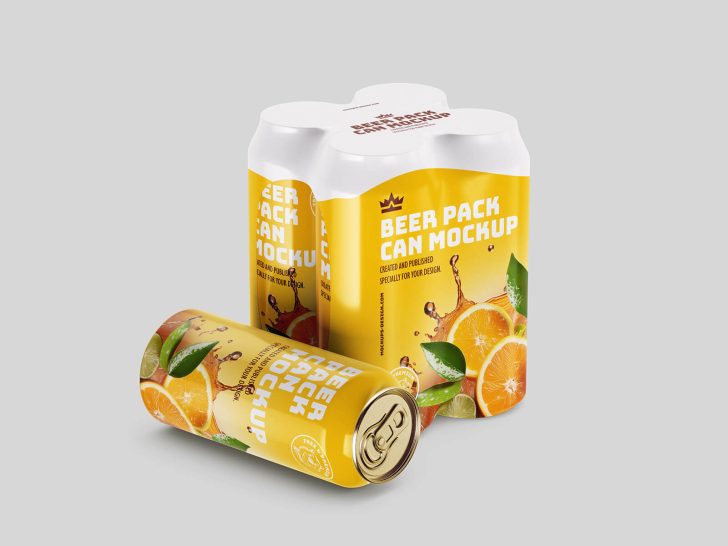 Free 4-Pack Beverage Shrink Wrap Film Mockup PSD Set - PacageMockup