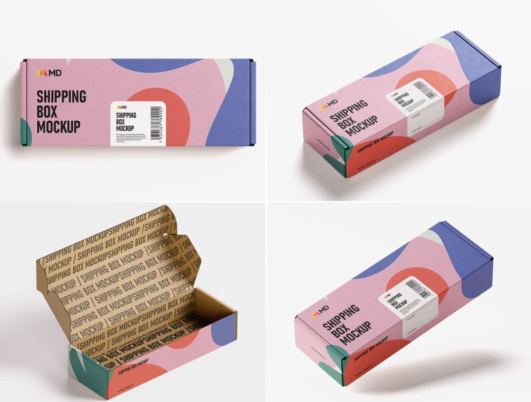 4 Free Rectangle Labeled Shipping Mailer Box Mockup PSD Files ...