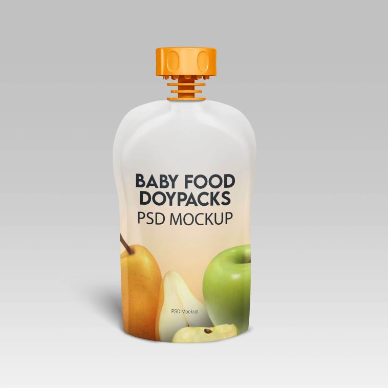 Free Baby Food Doypacks PSD Mockup Set - Free Package Mockup