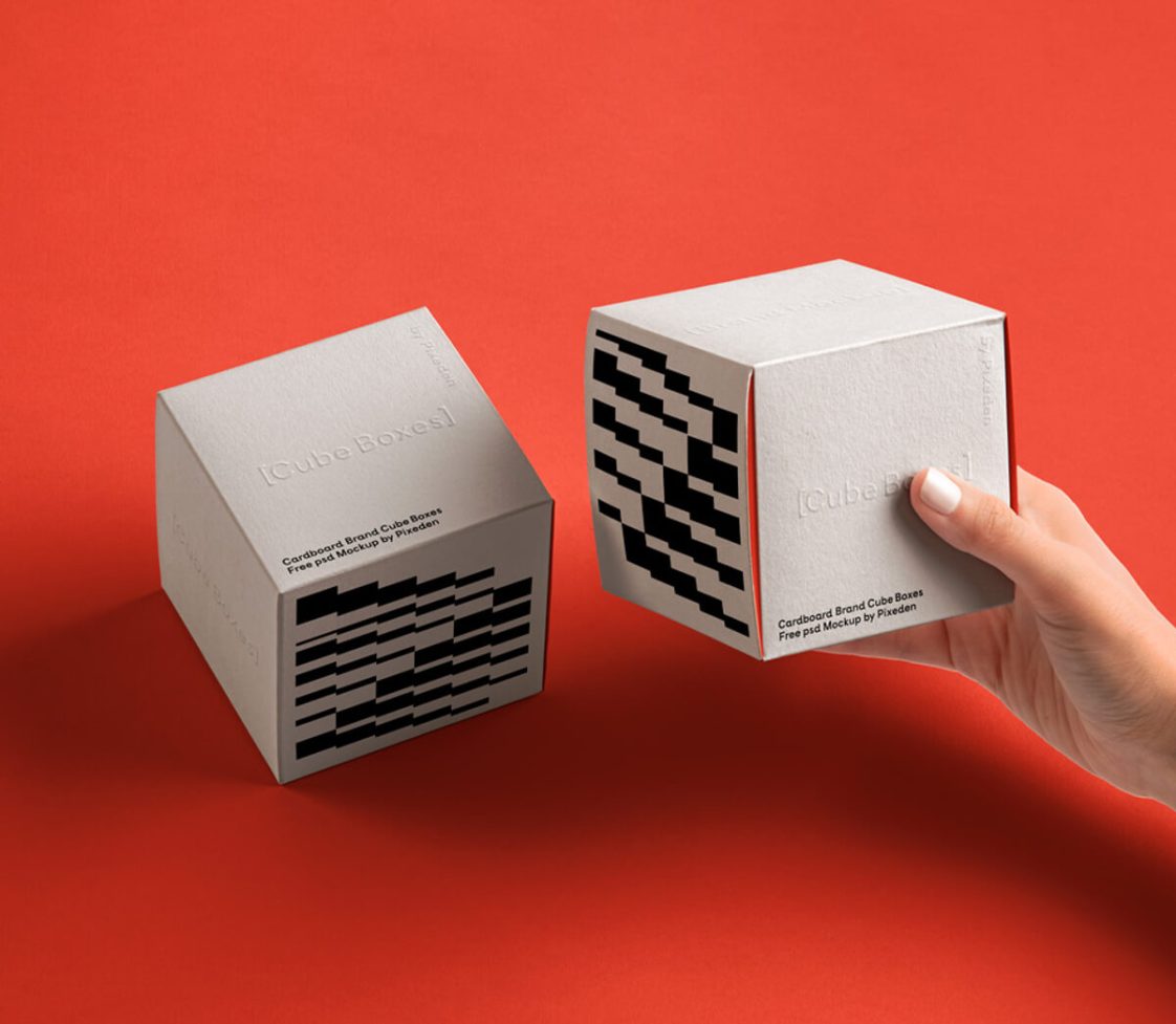 Free Hand Holding Square Boxes Mockup PSD - Free Packaging Mockup