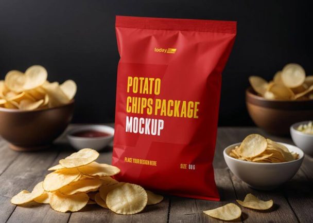Free Realistic Potato Chips Snack Packaging Mockup PSD - Free Package ...