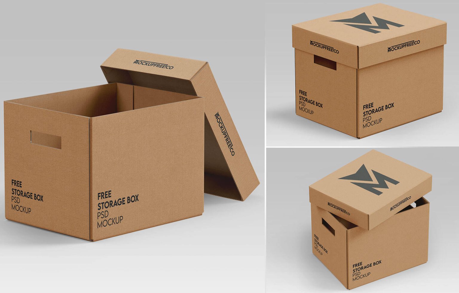 3 Free Square Storage Box Mockup PSD - Free Package Mockup