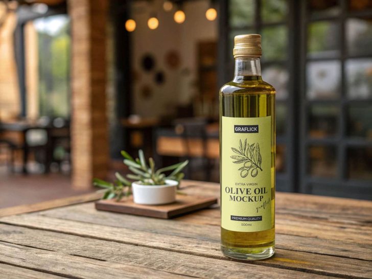 Free Virgin Olive Oil Bottle Mockup PSD - Free Package Mockup